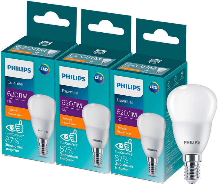 Светодиодная лампа Philips ESSLEDLustre 6W 620lm E14 2700К P45NDFRRCA 3 ...