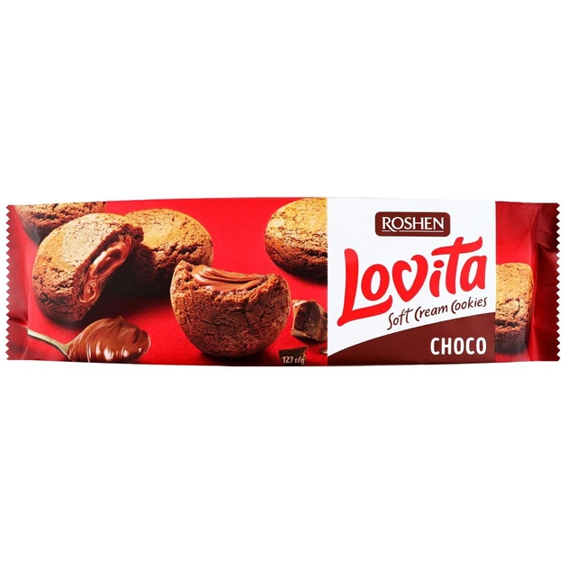 Упаковка здобного печива ROSHEN Lovita Soft Cream Cookies choco 127 г х ...