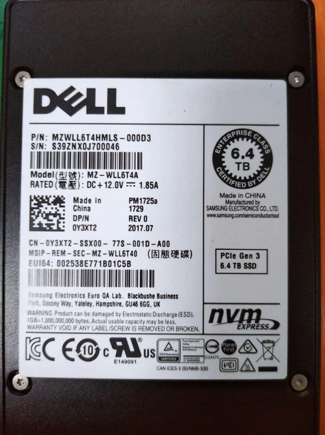 Dell Express Flash NVMe 6.4TB U.2 SSD MZ-WLL6T4A 2.5 SFF (PM1725a) oem – фото, отзывы ...