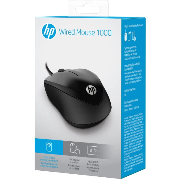 Мышка проводная HP 1000 Wired Mouse 3кн USB 1200dpi черная (4QM14AA ...