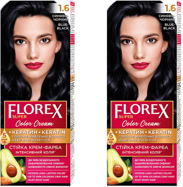 Набор Florex Super Стойкая крем-краска для волос Кератин 1.6 Сине ...