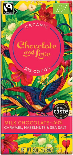 Шоколад органический Chocolate and Love молочный с карамелем фундуком и ...