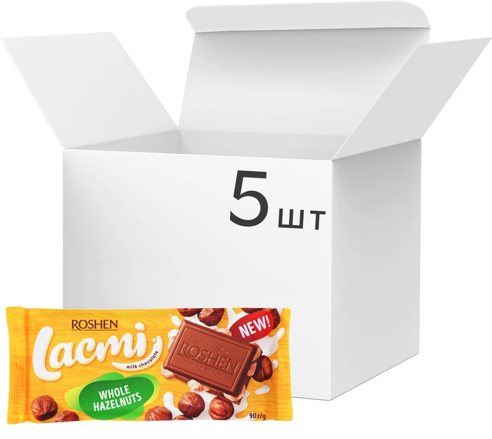 Упаковка шоколада Roshen Lacmi молочного с целыми лесными орехами ВКФ ...