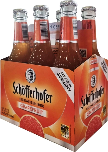 Упаковка смеси пива с соком Schofferhofer Grapefruit светлое нефильтрованное 2.5% 0.33 л ...