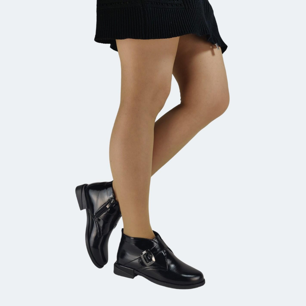 Женские ДЕМИсезонные ботинки MYZ 6367 BLACK из натуральной лаковой кожи ...