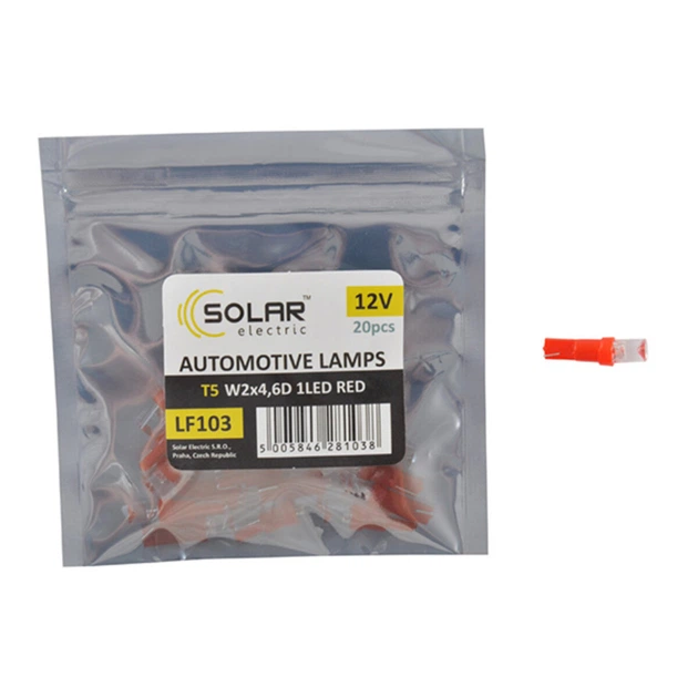 LED автолампа Solar 12V T5 W2x4.6d 1leds red 20шт – фото, отзывы ...