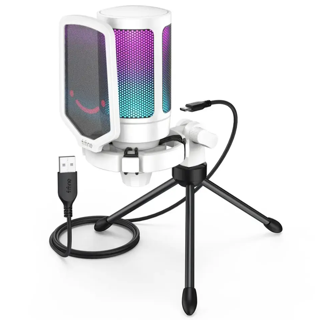 Микрофон конденсаторный FIFINE AMPLIGAME A6V игровой, с RGB-подсветкой ...