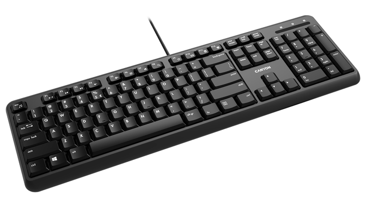 Клавіатура Canyon HKB-20, Black, USB, компактна, 104 кнопки, 13 мультимедіа-функцій, безшумні ...