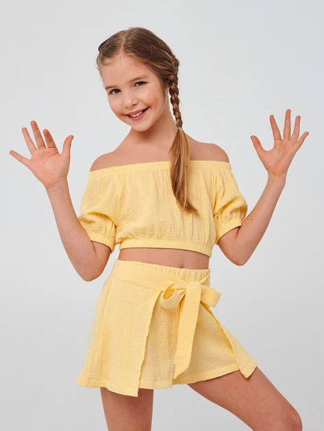 Детская муслиновая блузка для девочки Smil 110762 134 см Лимонная (4824039322584) – Брендовая ...