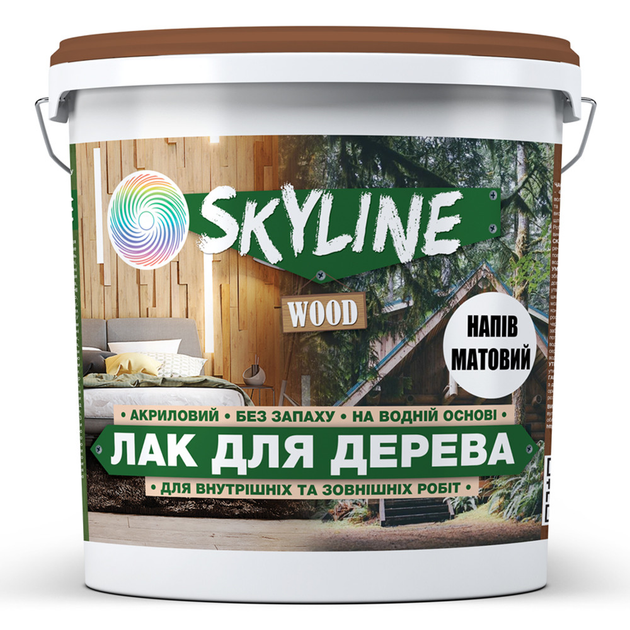 Лак для дерева акриловый Wood полуматовый 10 л SkyLine Прозрачный ...