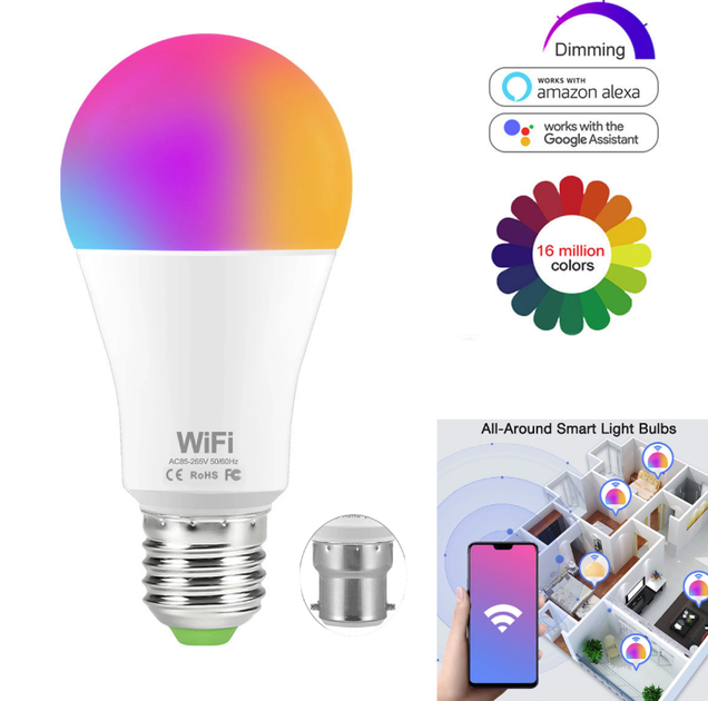 Умная лампочка Tuya Smart LED WiFi A60 E27 RGB Color & White 2700K-6500K 15W - 80386415 – купить ...