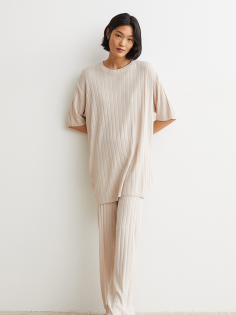 Футболка удлиненная женская H&M 061080346 XS Бежевая (6666000313324 ...