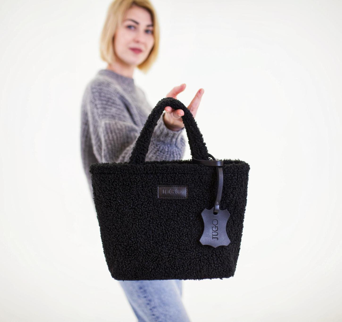 Жіноча хутряна сумка-шопер чорного кольору Rami bag штучне хутро та ...