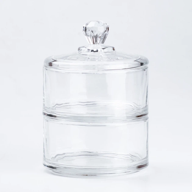 Цукерниця дворівнева скляна Lirmartur Прозорий 300 мл зі скляною кришкою кругла гладенька