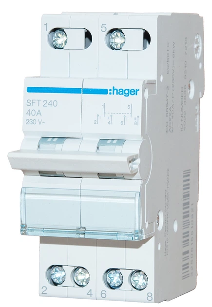 Перемикач Hager SFT240 I-0-II 40А/230В, вихід зверху, 2p – фото ...