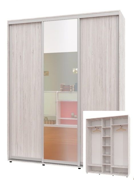 Шкаф-купе трехдверный Алекса 170*45*250 см Аляска 3 двери ДСП + Зеркало ...