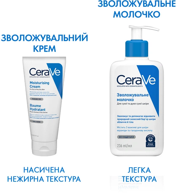 Зволожувальний крем CeraVe для сухої та дуже сухої шкіри обличчя і тіла ...
