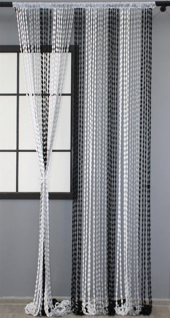 Шторы-нити VR-Textil "Шинил" с люрексом 300х300 см Белый с серо-черным ...