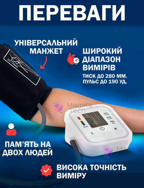 Тонометр Автоматический Белый Цифровой Аккумуляторный Портативный с Led ...