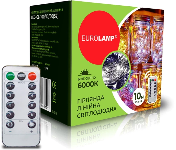Гірлянда LED Eurolamp лінійна S2 100 діодів 10 м 3xAA 6000 (LED-GL-100 ...