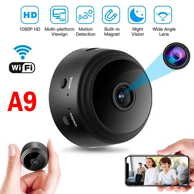 Мини Камера IP Видеонаблюдение Wi-Fi FullHD 1080 Action Camera A9 ...