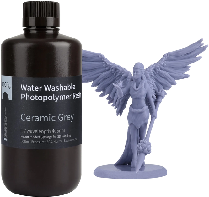Фотополимерная смола ELEGOO Water Washable Resin 1 кг Серая (50.103. ...