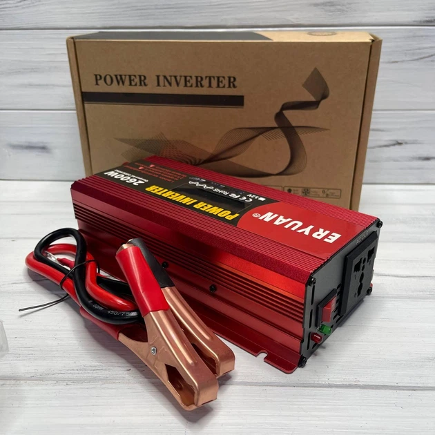 Перетворювач напруги Eryuan 2600W з чистою синусоїдою та вольтметром LCD DC/AC 12V 220V ER-2600 ...