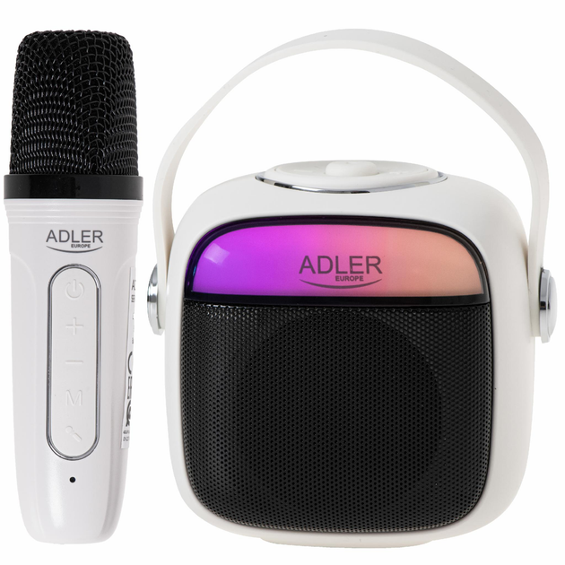 Колонка караоке Adler AD 1199 белая с микрофоном - SD/USB/AUX/Bluetooth ...