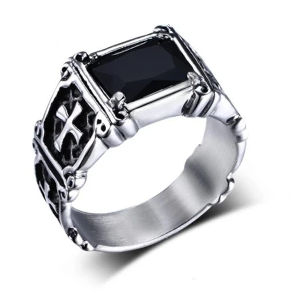 Мужское перстень печатка с крестом и черным камнем, винтажное кольцо с ...