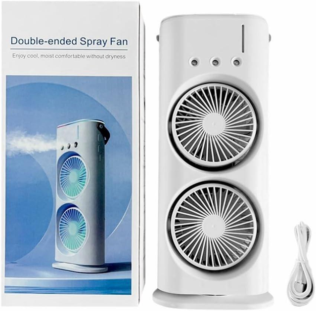 Вентилятор настольный двойной с охлаждением Double-ended Spray Fan LED ...