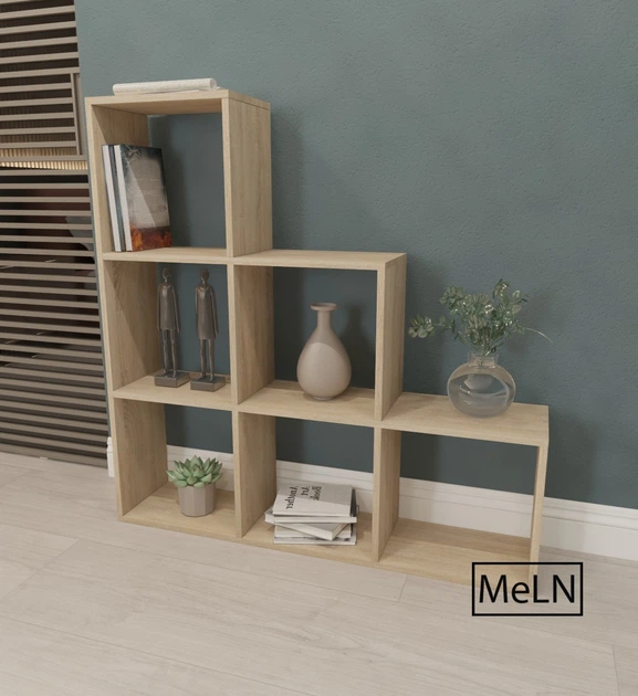 Полка для книг стеллаж для дома на 6 ячеек Bonittopurple Дуб сонома Gp 3d фото отзывы