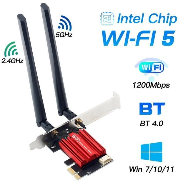 Сетевая карта Fenvi AC1200 WiFi+BT, сетевая карта PCI-E Intel 7260 ...