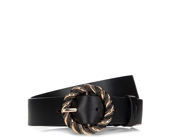 Жіночий шкіряний ремінь з круглою плетеною пряжкою 98 8d 100 1 чорний 90 см Стильные