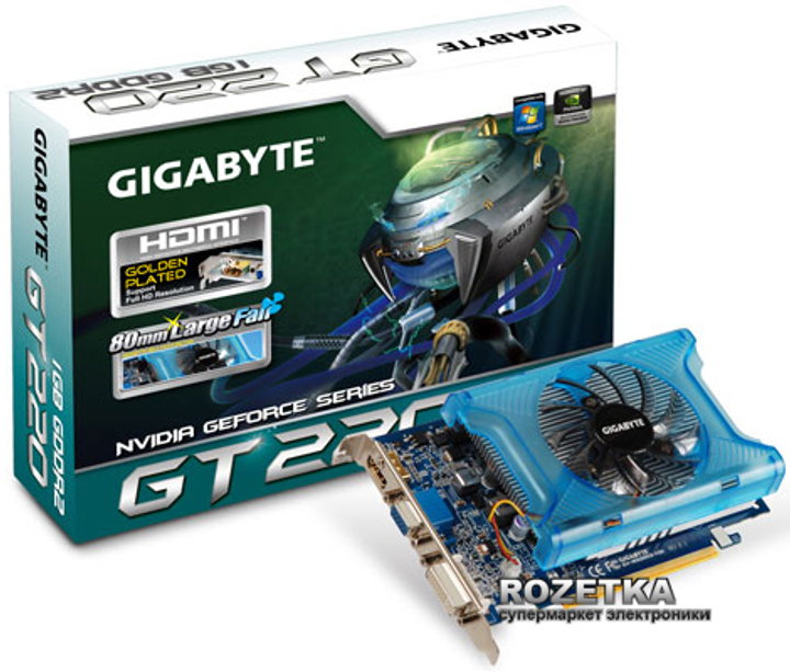 Видеокарта Gigabyte PCI-Ex GeForce GT 220 1024MB GDDR2 (128bit) (625/ ...