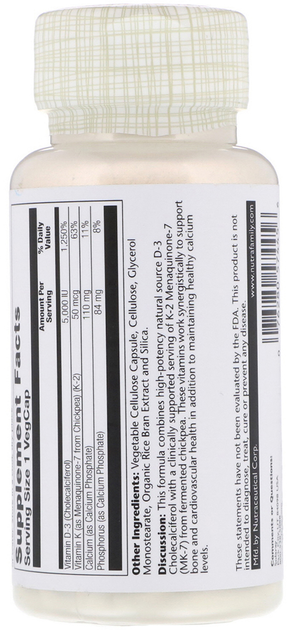 Витамин D3 + K2 Solaray Soy-Free Vitamin D3 + K2 120 вегетарианских ...