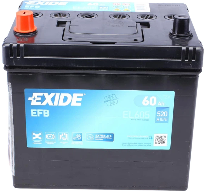Аккумуляторная батарея Exide Start-Stop EFB Asia 60 А/час 520 A 230 x 173 x 222 мм (+/-) B00 ...