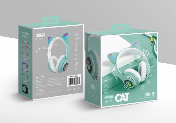 Беспроводные наушники "CAT" STN28 с кошачьими ушками и LED лапками Blue ...