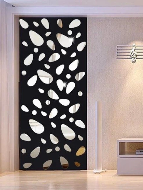 Дзеркальний настінний декор інтерєрна наклейка на стіну Камінці 21 шт срібло купити онлайн