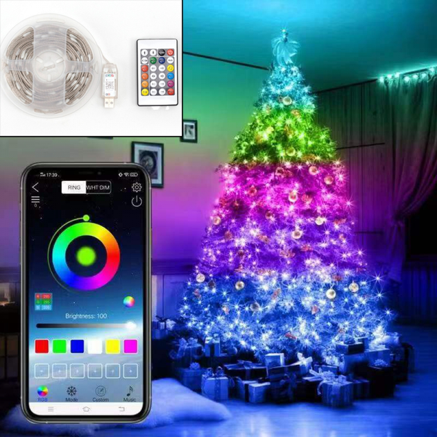 Умная гирлянда нить капля росы RGB (РГБ) Bluetooth + пульт от USB 10м ...