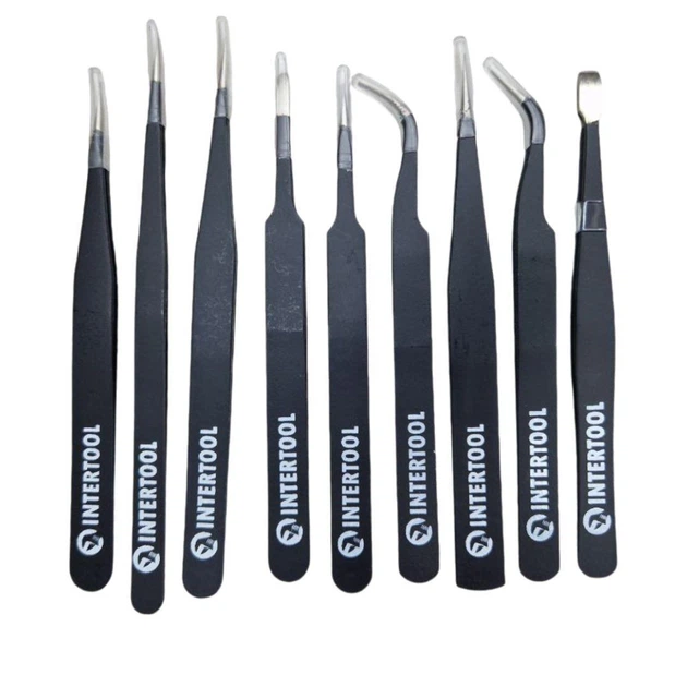 Набір пінцетів радіотехнічних 9 од., антистатичні, в чохлі INTERTOOL NT-6002 – фото, відгуки ...