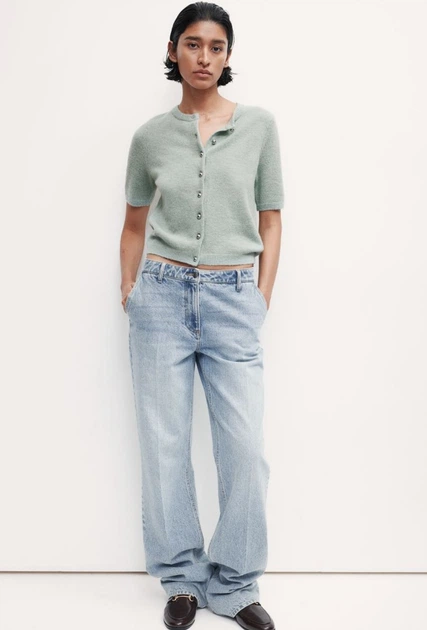 Жіночий трикотажний светр з короткими рукавами Н&М (57646) S Зелений от ...