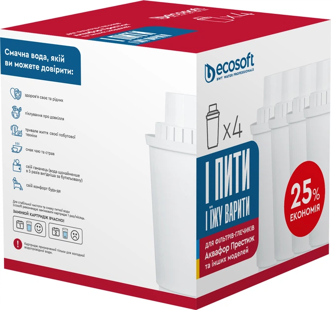 Набір картриджів Ecosoft для фільтрів глечиків Аквафор 4 шт 4820056807783 фото відгуки