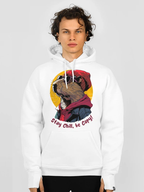 Мужское худи Dubhumans Stay Chill, be Capy (Капибара) Белое XL-2XL ...
