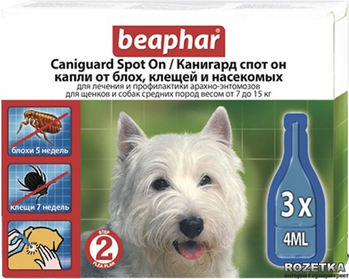 Капли Beaphar Caniguard Spot On от блох и клещей для собак средних ...