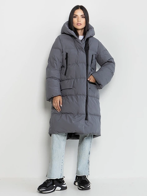 Пуховик зимовий довгий жіночий Alisa Line Paula M Графітовий ...