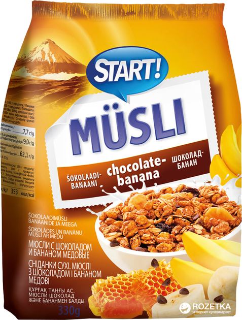 Мюсли Start медовые с шоколадом и бананом 330 г (4820008125361 ...