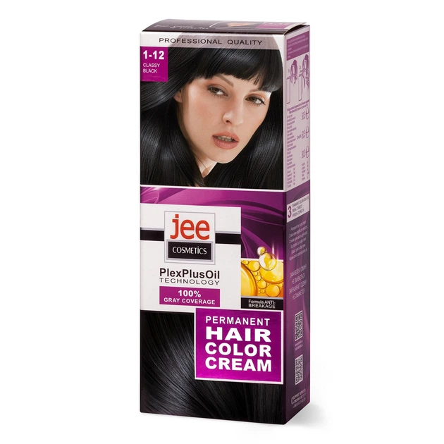 Стійка крем-фарба для волосся Jee Cosmetics тон 1-12 Стильний чорний Kombi Factory ...