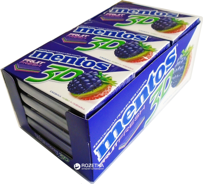 Упаковка жевательной резинки Mentos 3D Ежевика с киви и клубникой 33 г ...