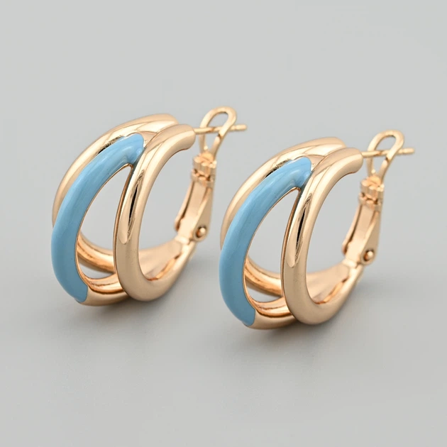 Серьги 48789 размер 19х12 мм голубая эмаль вес 10.2 г позолота 18К от ...