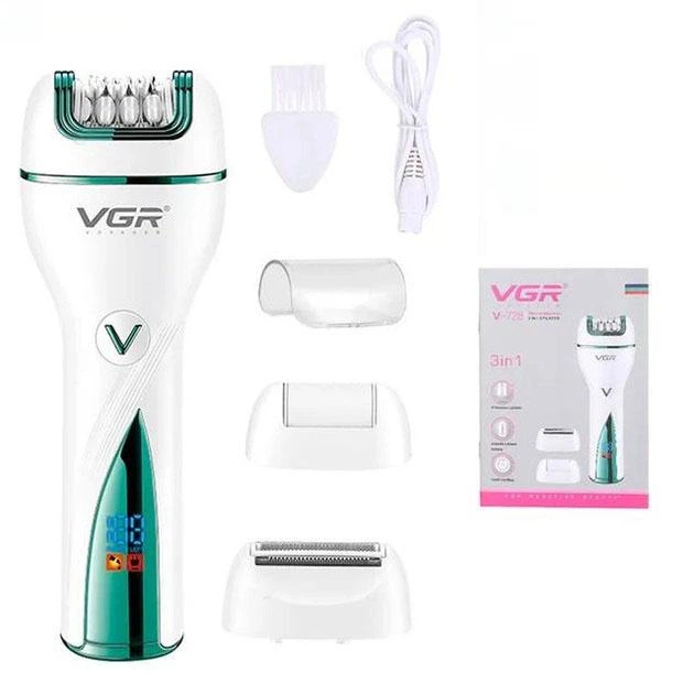 Епілятор 3 в 1 VGR V-728 акумуляторний бездротовий портативний жіночий. Колір: білий – фото ...